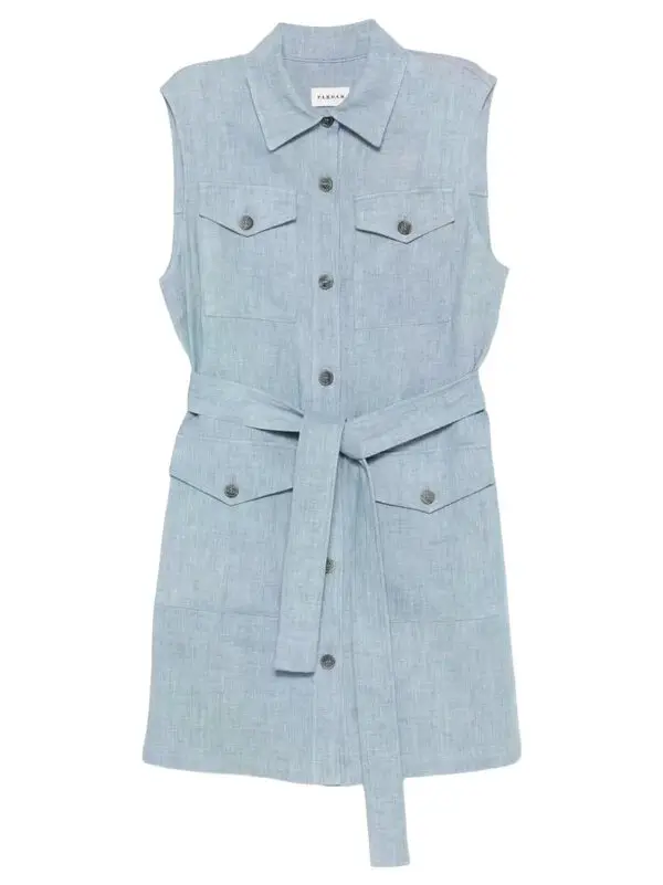 P.a.r.o.s.h Sleeveless Belted Shirt Dress - Blue
