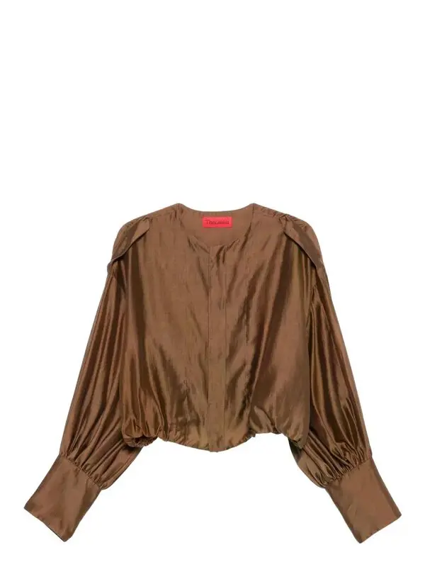 THELATEST Diana Collarless Long-sleeve Shirt - Brown