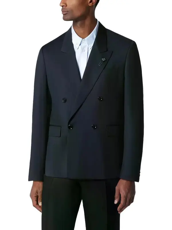 LARDINI Wool Double-breasted Jacket - Blue