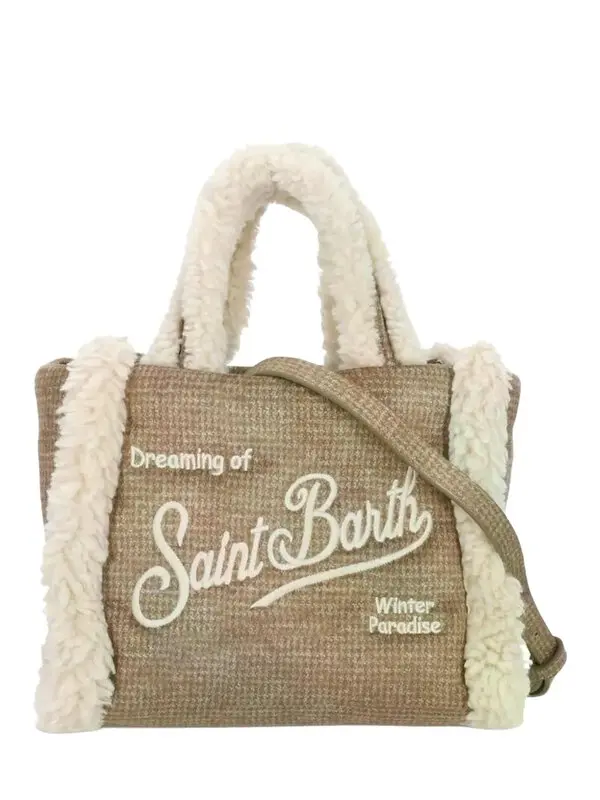 MC2 SAINT BARTH Mini Embroidered-logo Shearling Tote Bag - Brown