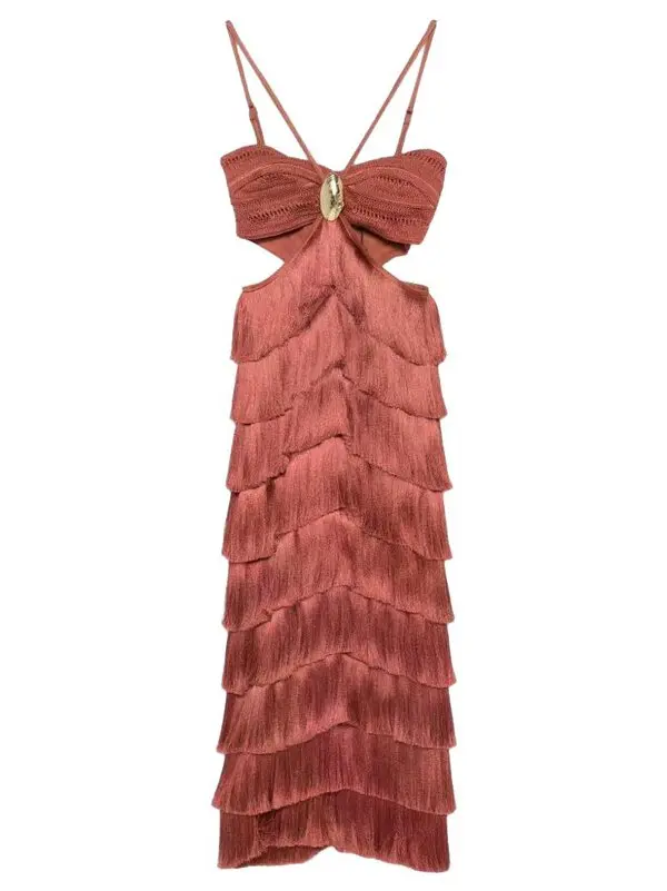 PatBO X Camila Coelho Amethyst Fringed Midi Dress - Brown