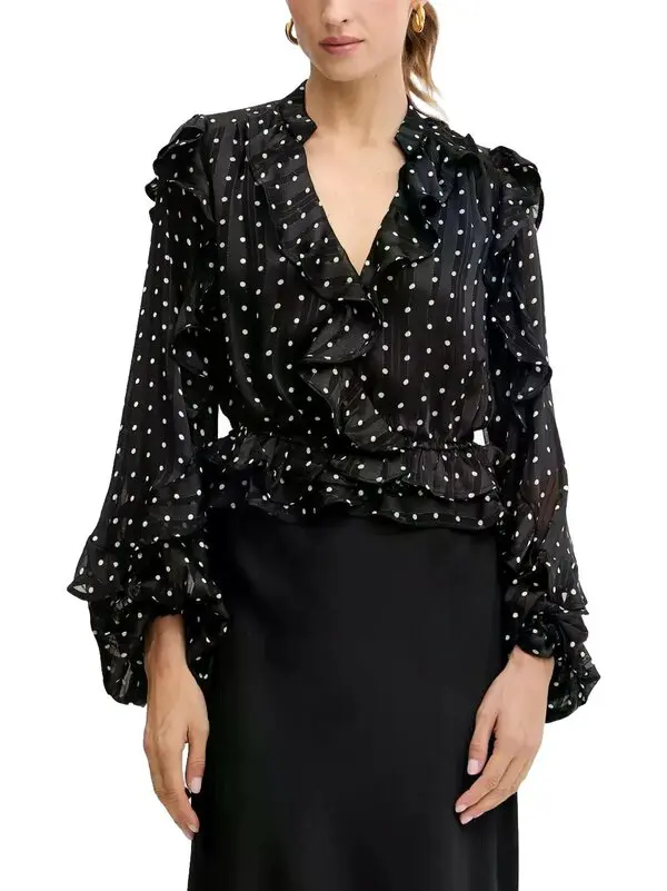 Bardot Ruffled Polka Dot Blouse - Black