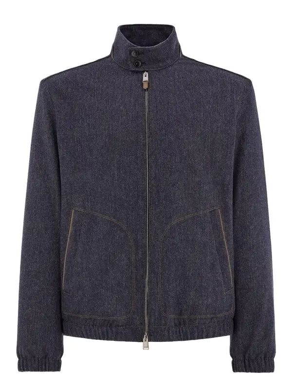 Canali Blouson Jacket In 150's Wool Denim Effect - Blue