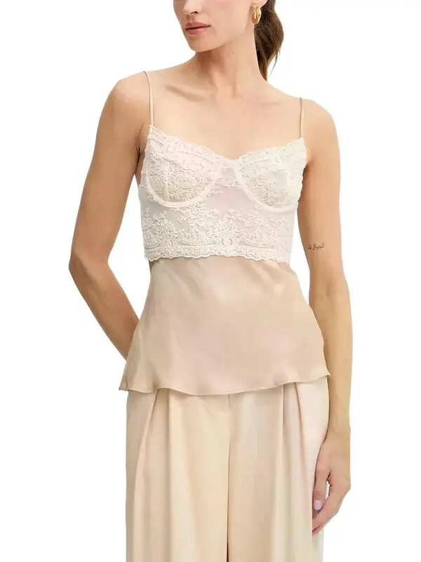 Bardot Lace-panel Peplum Top - Neutrals