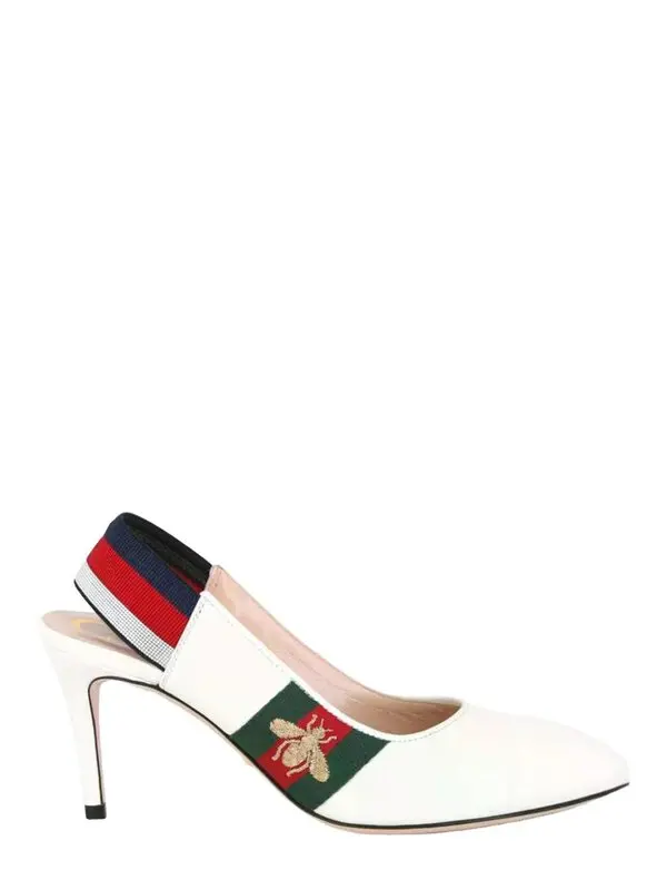 Gucci 10mm Sylvie Embroidered Slingback Pumps - White