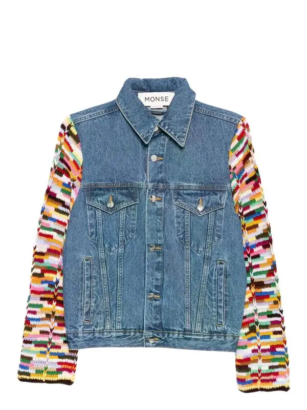 Monse Crochet Sleeves Denim Jacket - Blue