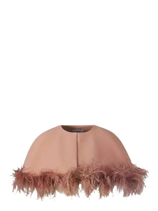 Safiyaa Feather Trim Cape - Neutrals