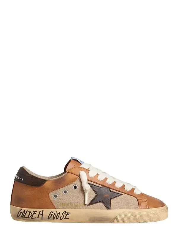 GOLDEN GOOSE Super Star Leather & Wool Sneakers - Brown Camel