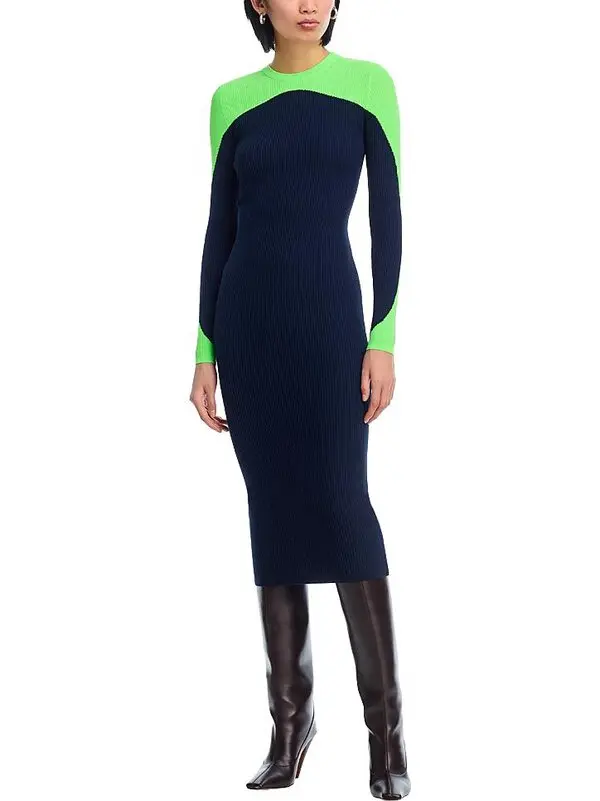 Essentiel Antwerp Color Blocked Ribbed Dress - Classic Navy