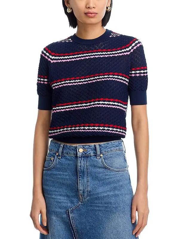 Essentiel Antwerp Textured Puffed-sleeve Sweater - Classic Navy