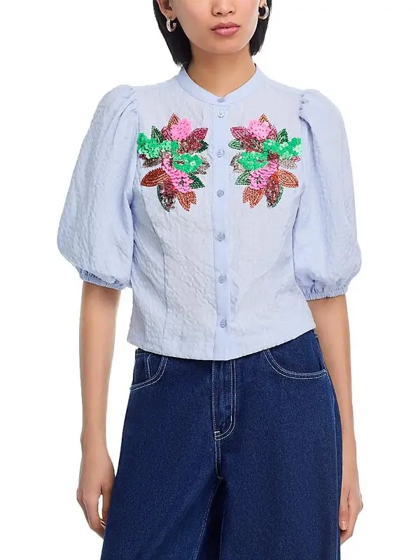 Essentiel Antwerp Embellished Blouse - Nile Blue
