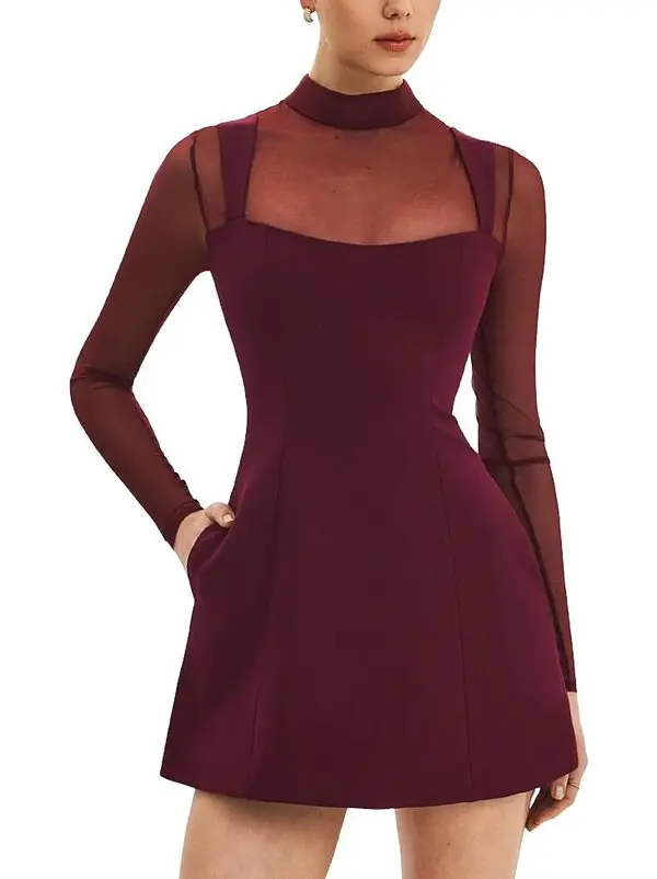 MISS CIRCLE Natasha Faux Two-piece Mini Dress - Burgundy