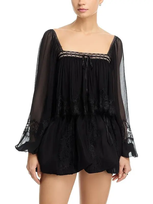 LoveShackFancy Ebbie Silk Top - Black