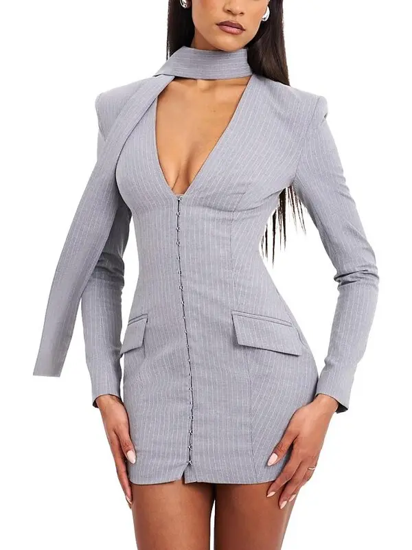 MISS CIRCLE Tahlia Pinstripe Blazer Dress - Grey