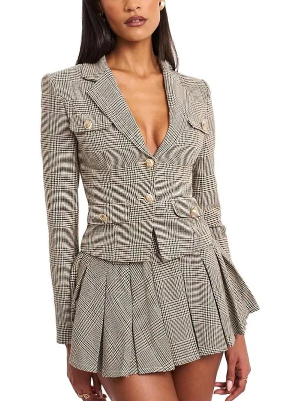 MISS CIRCLE Plaid Blazer Jacket - Brown