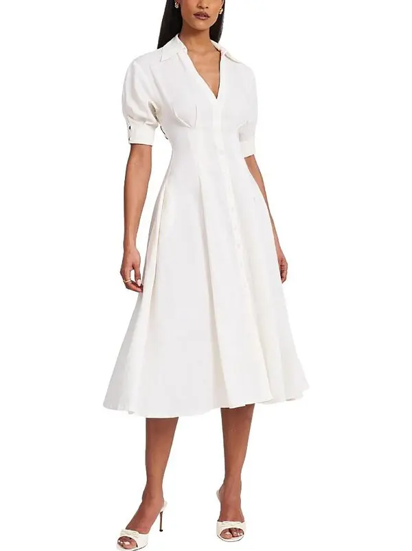 MISS CIRCLE Palina Lyocell Pleated Midi Shirt Dress - White