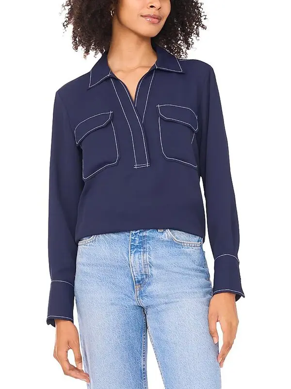 Vince Camuto Half Placket Blouse - Classic Navy