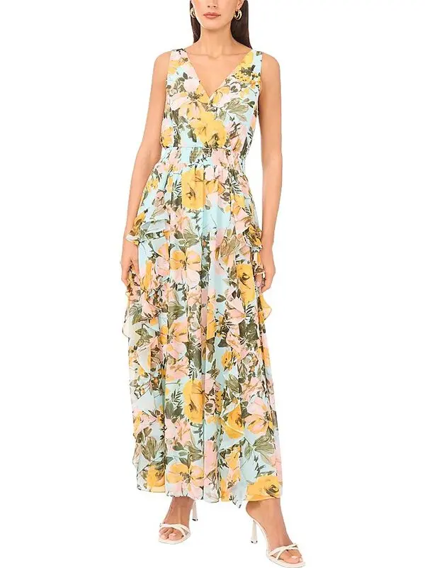 1.State Sleeveless V-neck Ruffle Maxi Dress - Ice Aqua