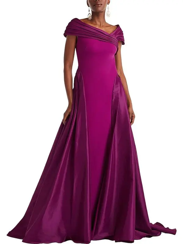 Tadashi Shoji Blanka Draped Taffeta Ball Gown - Magenta