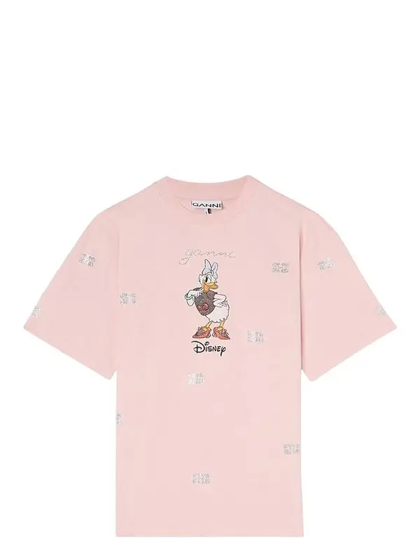 GANNI Daisy Duck Rhinestone Graphic Tee - Chalk Pink
