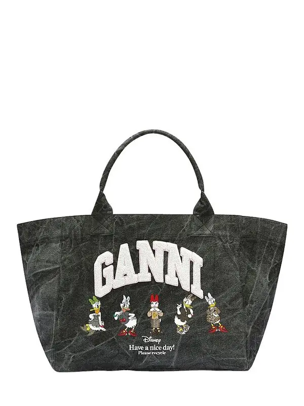 GANNI Xxl Daisy Duck Bleached Canvas Tote - Black Oyster