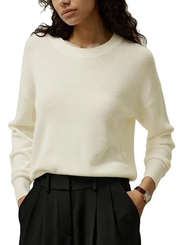 Lilysilk Ultra Fine Merino Wool Crewneck Sweater - White