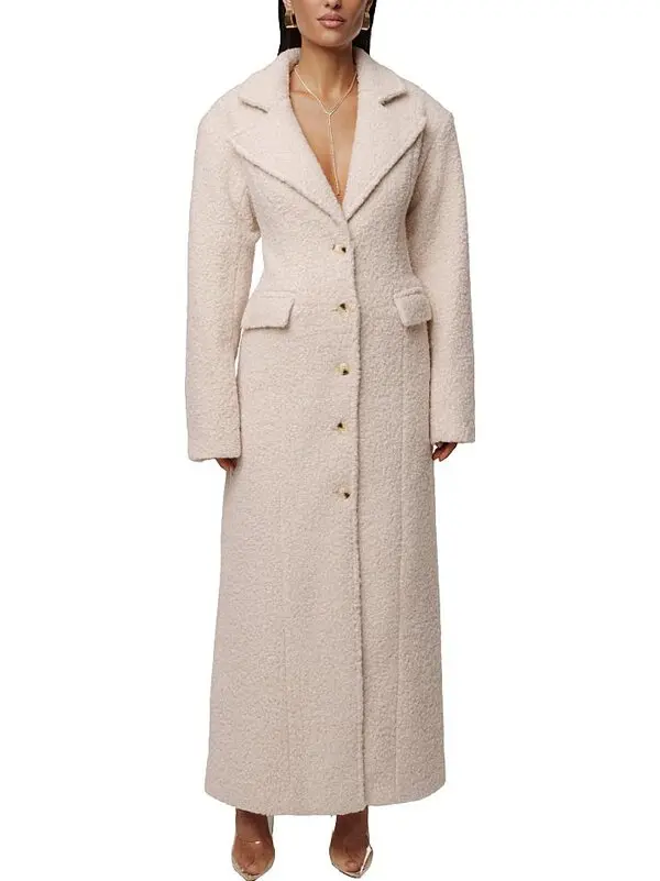 JLUXLABEL Textured Full-length Coat With Notched Lapel - Ivory