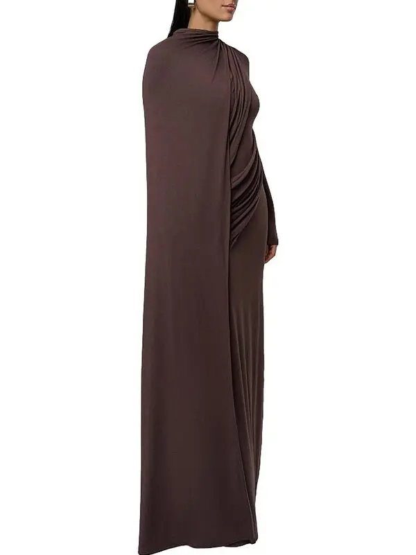 JLUXLABEL Draped Elegance Cape Dress - Brown