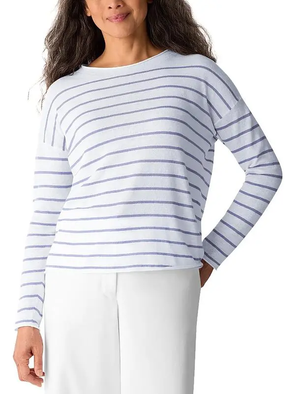 Eileen Fisher Linen Cotton Jewel Neck Sweater - Haze