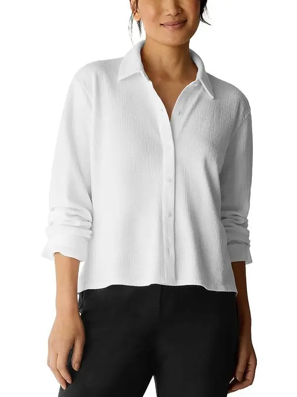 Eileen Fisher Stretch Jersey Classic Collar Shirt - White
