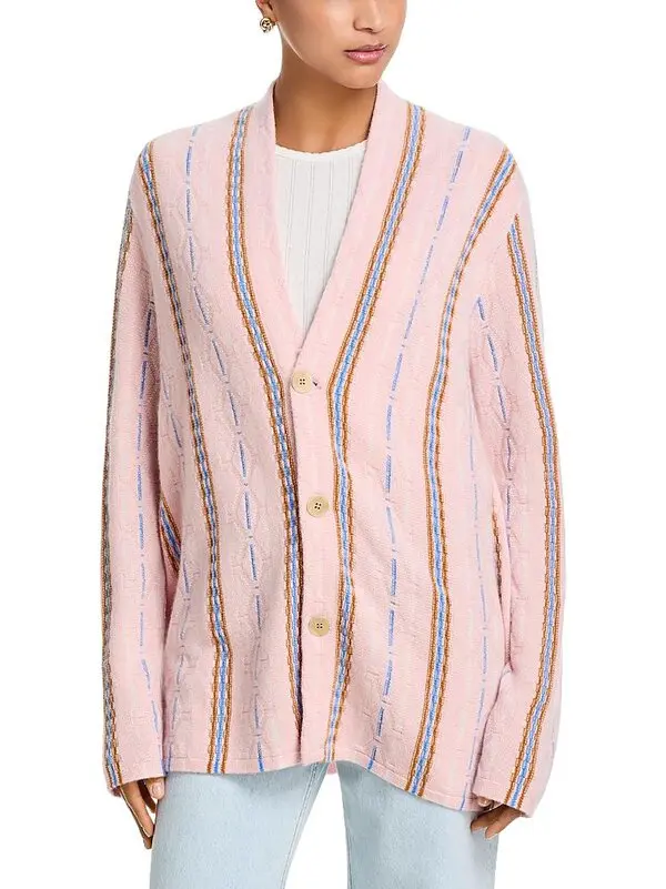 Guest In Residence Cashmere Cardigan Sweater - Poder Pink Combo