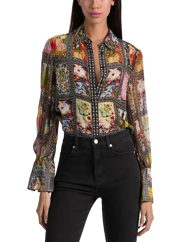 Alice + Olivia Wan Button-front Blouse - Enchanted Taro