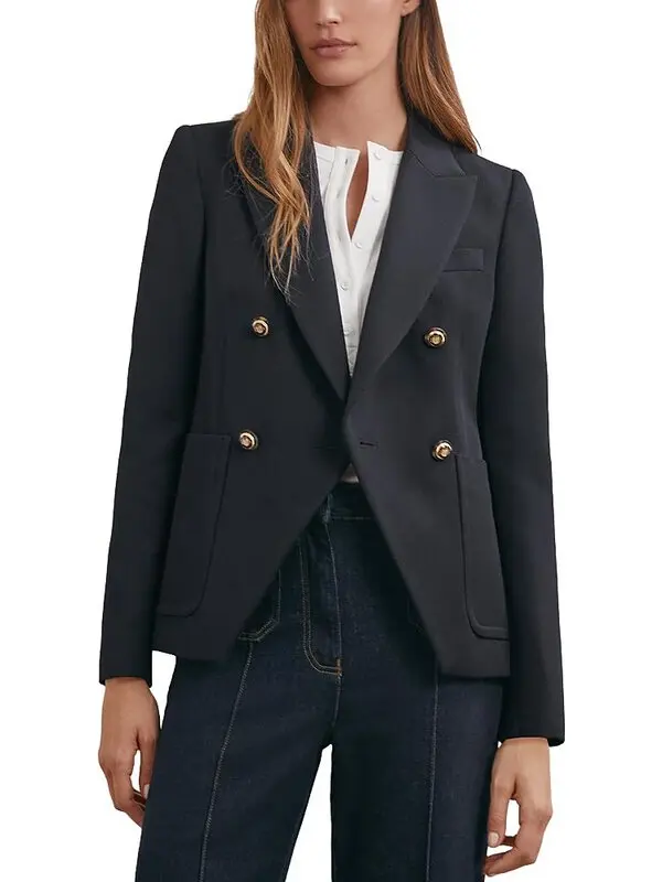 REISS Double Breasted Wool-blend Twill Blazer - Navy