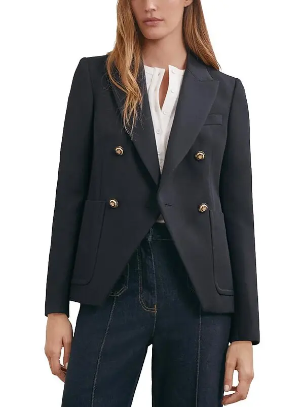 REISS Gigi Double Breasted Blazer - Navy