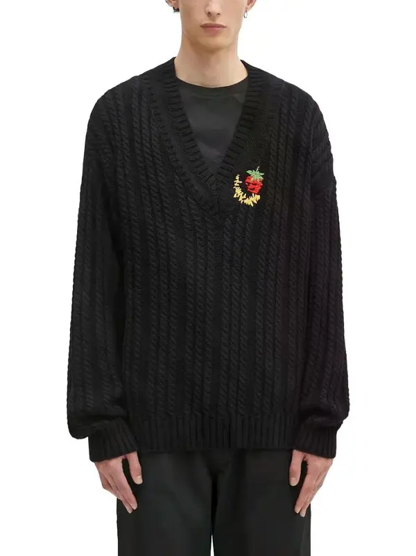 SKY HIGH FARM WORKWEAR Embroidered V-neck Sweater - Black