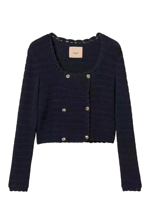 TWINSET Crochet-knit Cardigan With Gold-tone Buttons - Blue