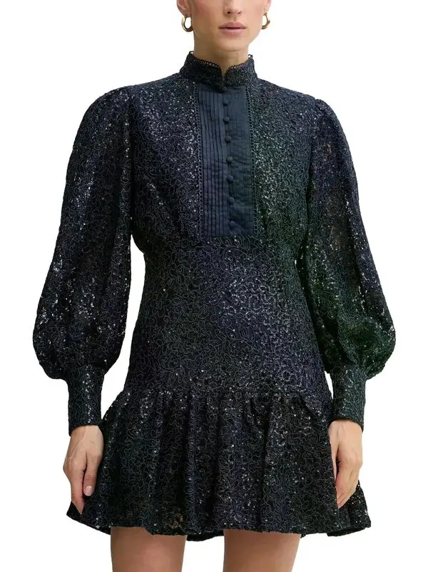 Bardot Remy Sequin-embellished Mini Dress With Ruffled Detail - Blue