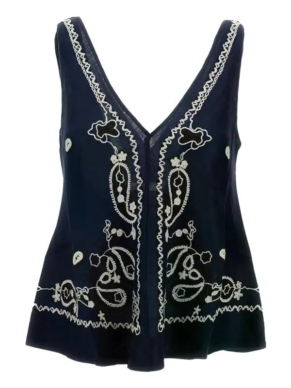 P.a.r.o.s.h Embroidered Linen Top - Blue
