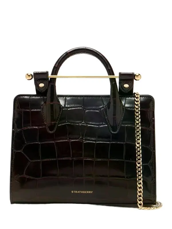 Strathberry Croc-embossed Tote Bag With Chain - Brown