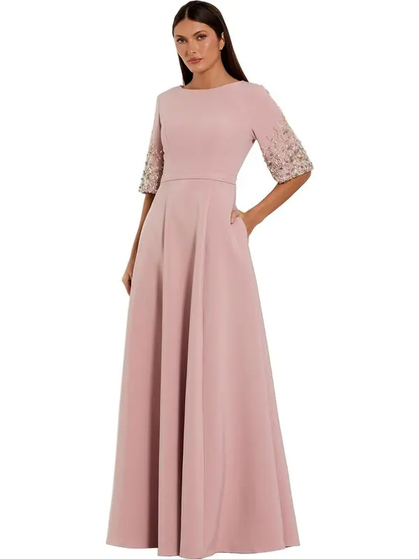 Mac Duggal Crepe Gown With Embellished Sleeves - Pink