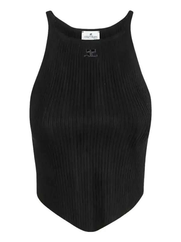 COURREGES Embroidered Knit Top - Black
