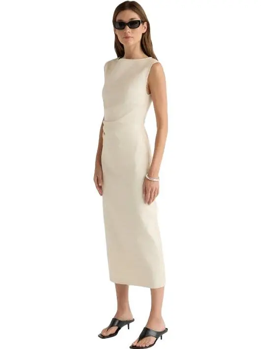 Modern Citizen Cotton Twill Boat Neck Dress - Cream
