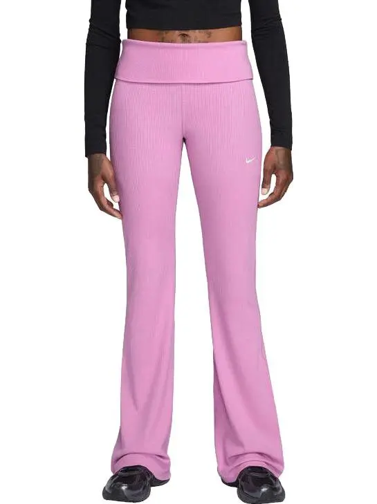 Nike Chill Rib Knit Flare Pants - Light Magenta/sail