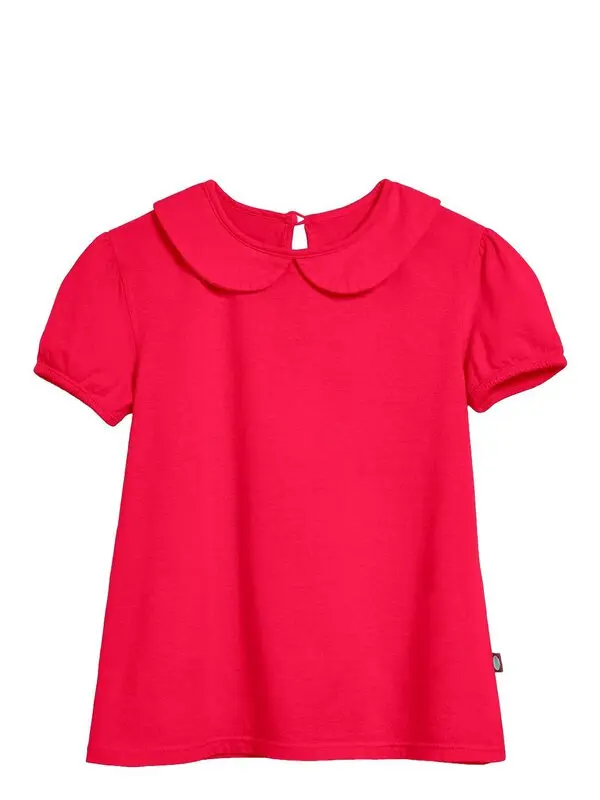 CITY THREADS Peter Pan Collar Puff Sleeve Tee - Candy Apple