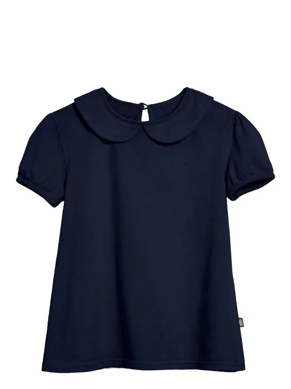 CITY THREADS Peter Pan Collar Puff Sleeve Tee - Navy