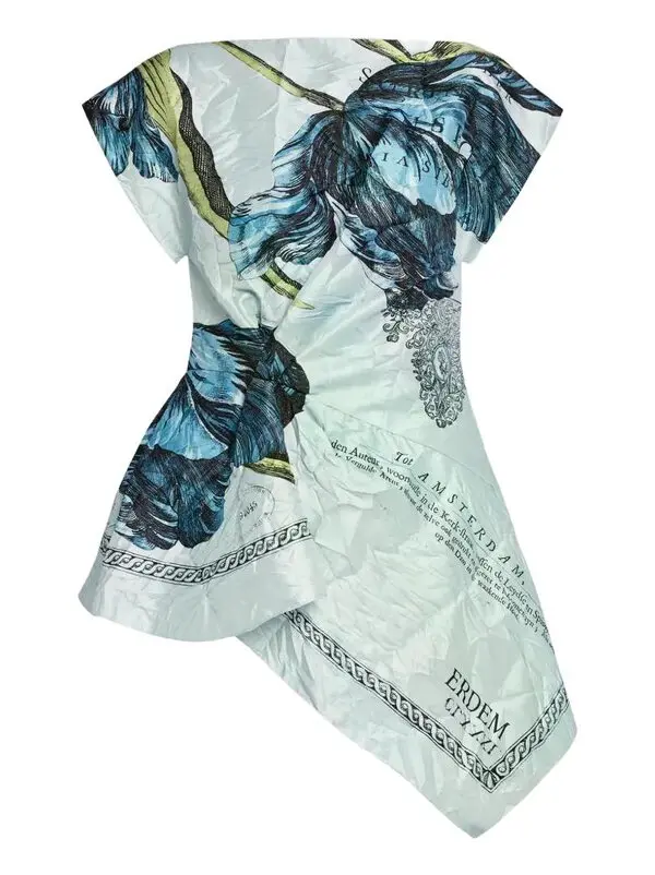 Erdem Floral Asymmetric Top - Blue