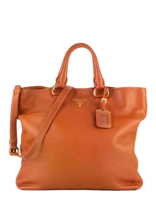 Prada Large Leather Tote Bag - Orange