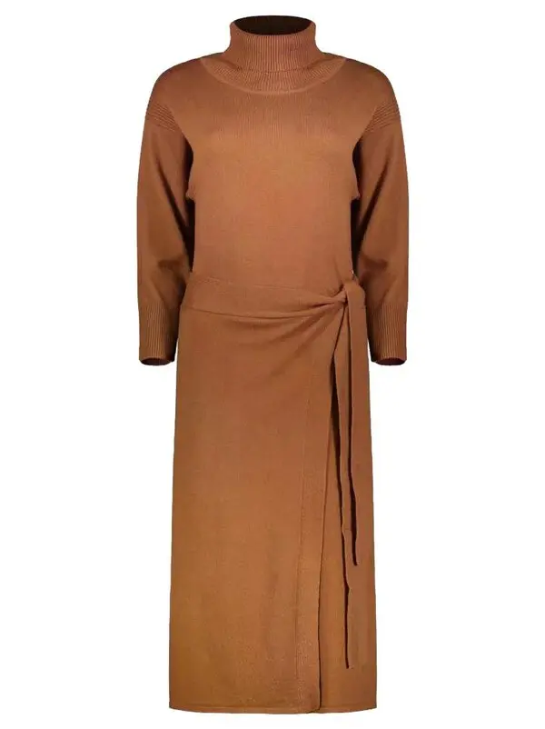YVES SALOMON High-neck Gathered Midi Dress - Brown