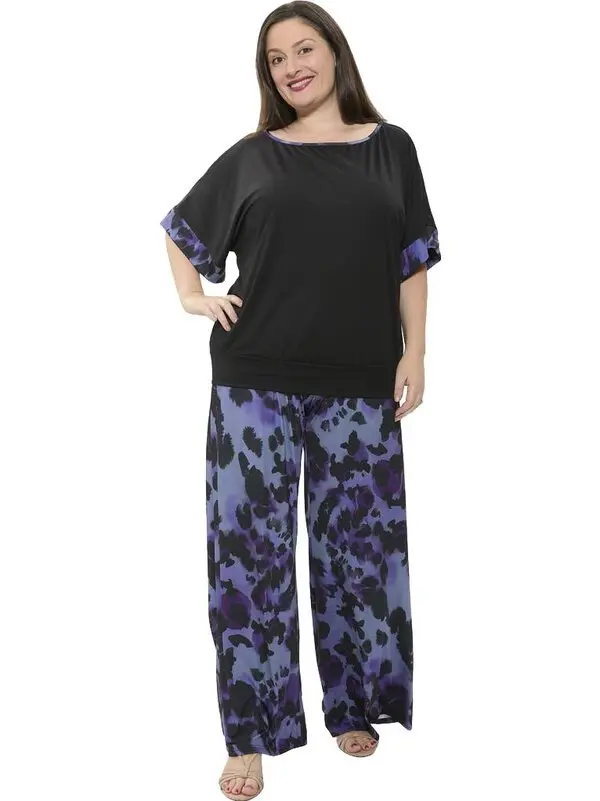 24SEVEN COMFORT APPAREL Animal Print Top And Pant Set - Purple Multi