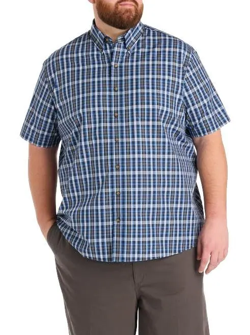 HARBOR BAY BY DXL Big & Tall Easy-care Medium Plaid Sport Shirt V3 - Black Blue